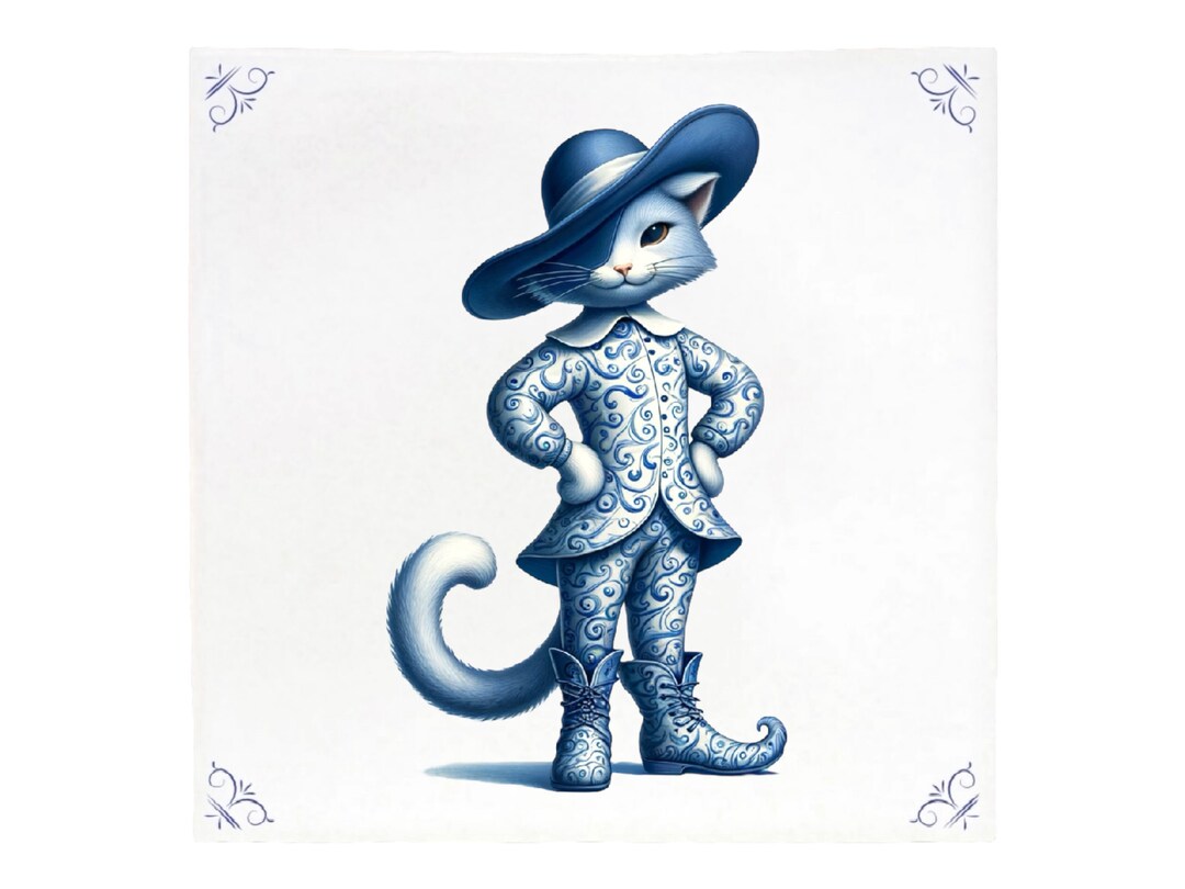 Cat, Tile, Delft Blue, Boots, Kitchen Tile, Bathroom Tile, Wall Art ...