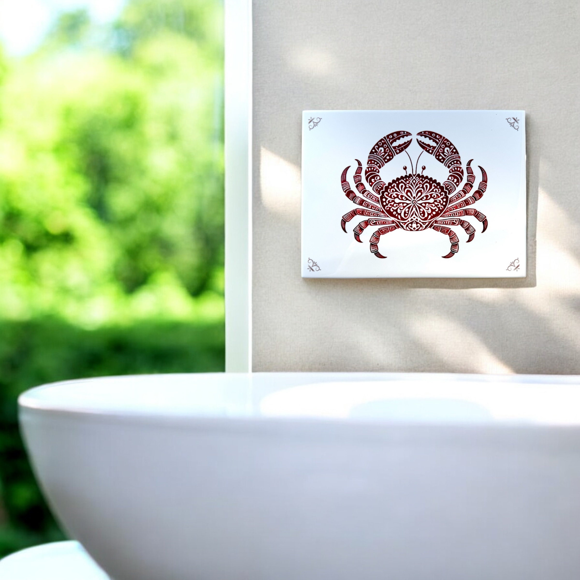 Crab, Ceramic Tile, 6" X 8", Delft Red Tile, Crab Design, Backsplash ...