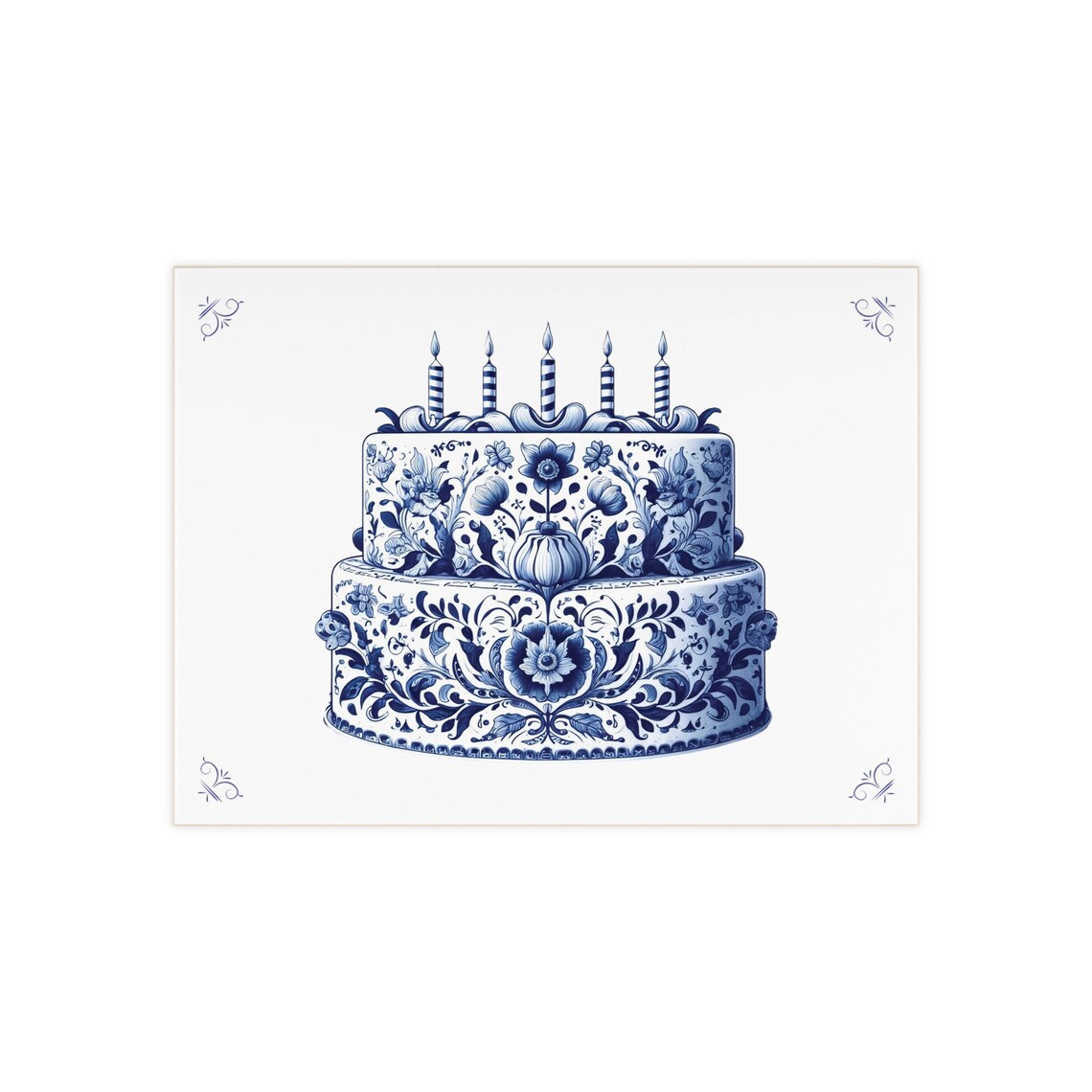 Birthday Cake, Ceramic Tile, 6" X 8", Delft Blue Tile, Birthday Cake ...