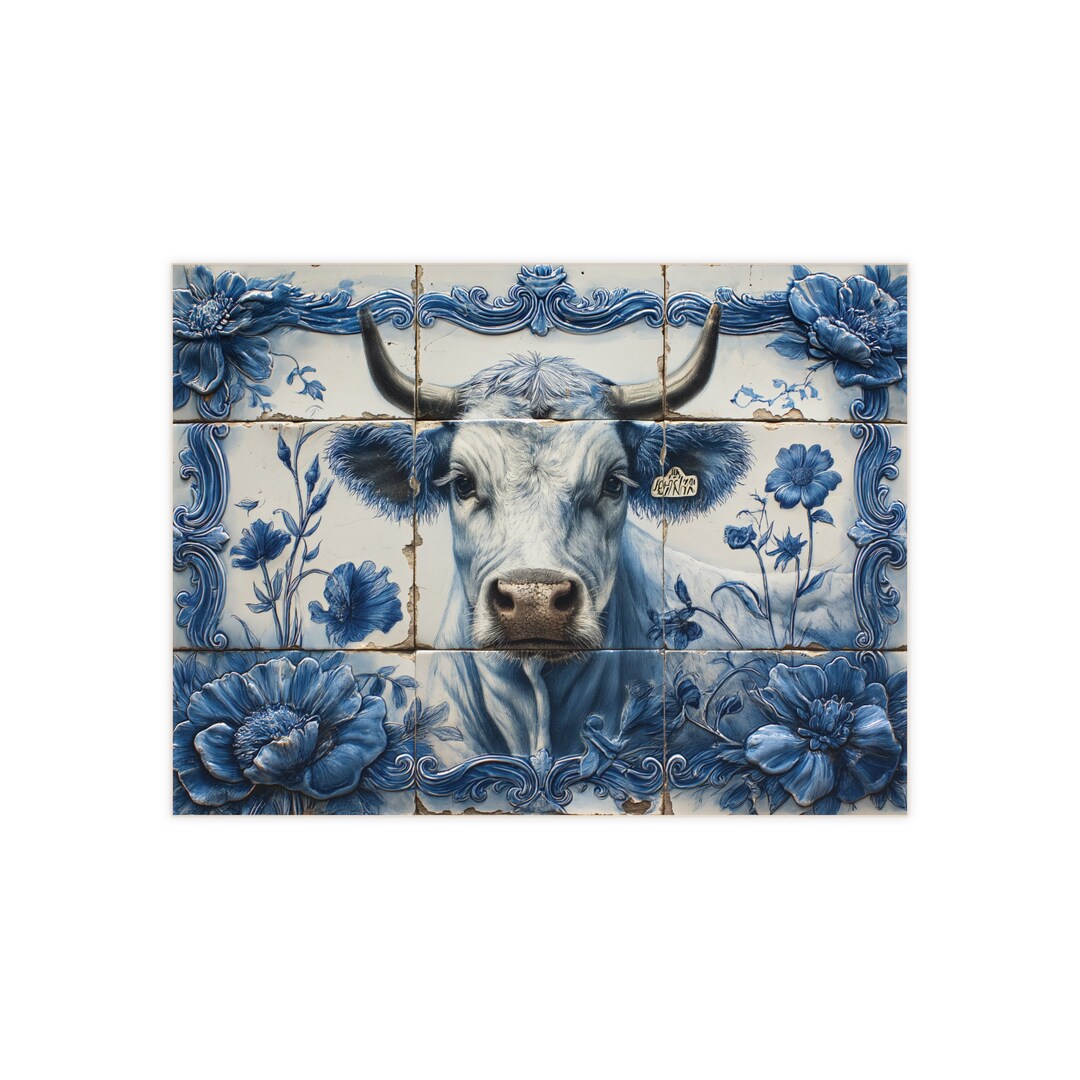 Cow Ceramic Tile, 6" X 8", Delft Blue, Delft Blue Tile, Cow, Dutch Cow ...