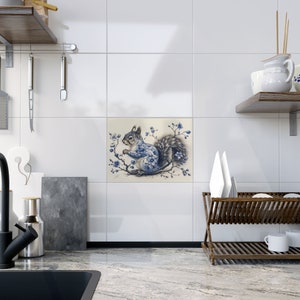 Squirrel Ceramic Tile, 6" X 8", Delft Blue, Delft Blue Tile, Squirrel ...