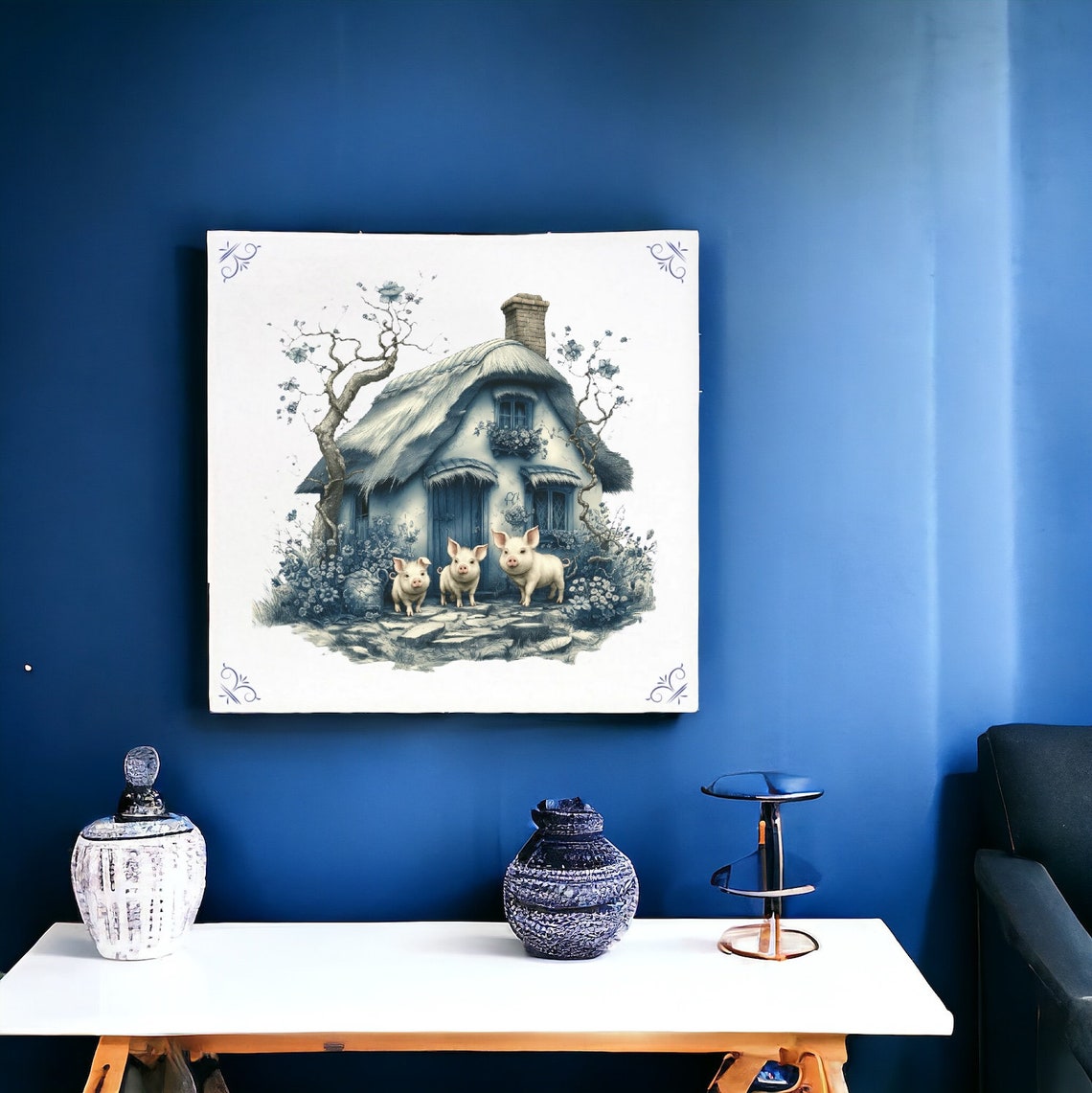 Pig, Tile, Delft Blue, Delft Blue Tile, Royal Blue, Three Little Pigs ...