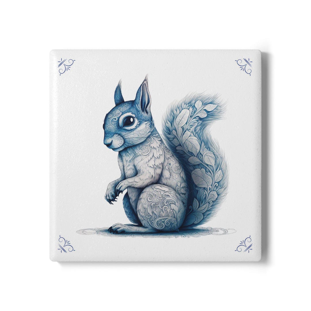 Squirrel, 3.94x3.94 Inch, Delft Blue, Ceramic Tile, Delft Blue Tile ...