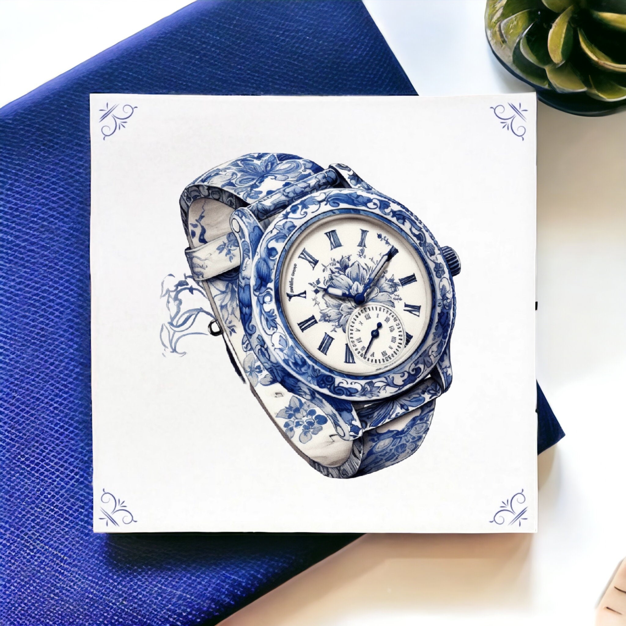 Delft Blue, Delft Blue Tile Ceramic, Delft Blue Watch, Watch Tile, Gift ...