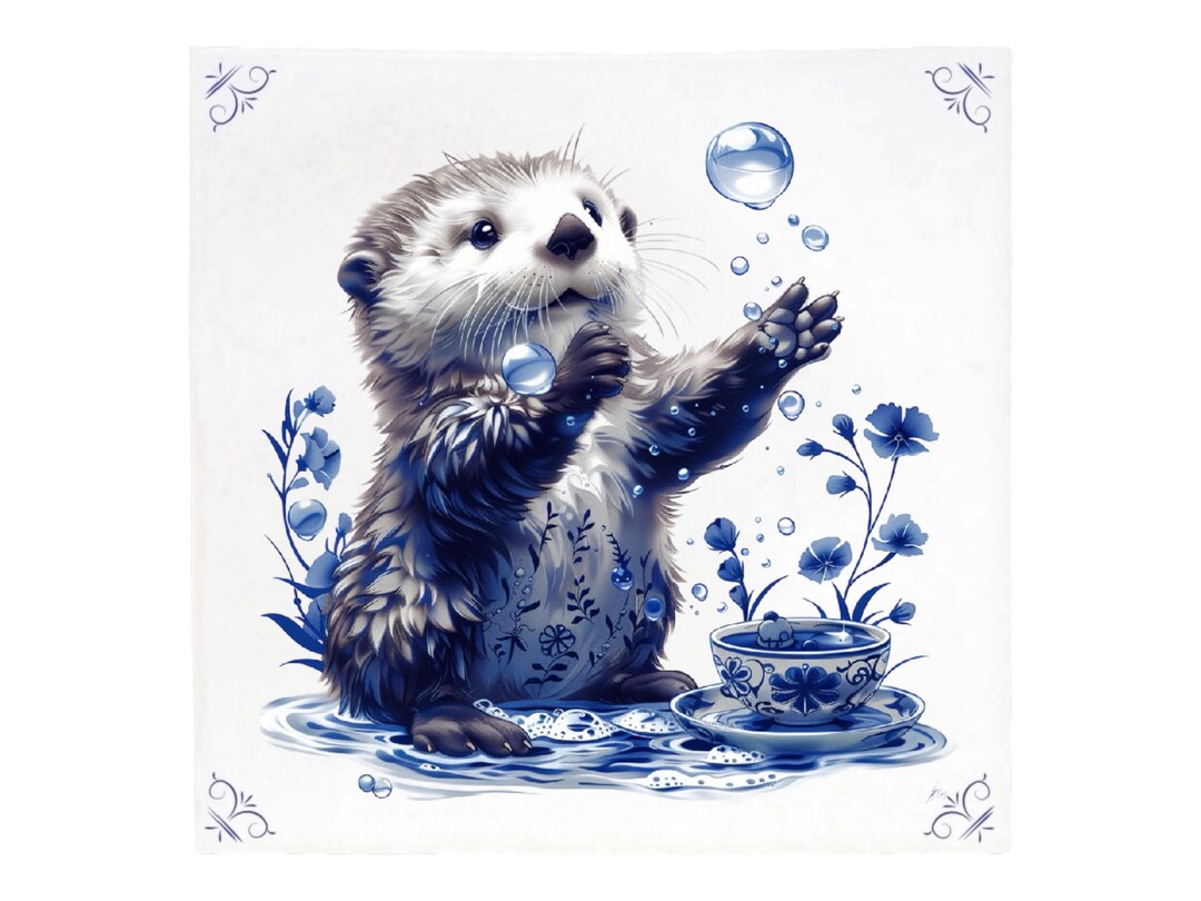 Otter, Sea Otter, Tile, Delft Blue, Delft Blue Tile, Royal Blue, Animal ...