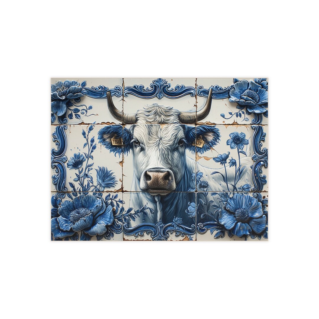 Cow Ceramic Tile, 6" X 8", Delft Blue, Delft Blue Tile, Cow, Dutch Cow ...