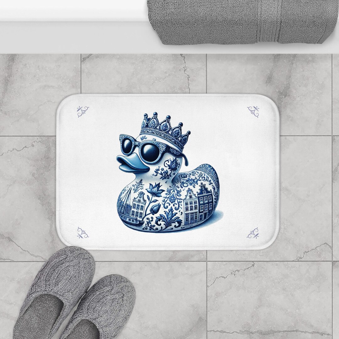 Royal Rubber Duck Bath Mat, Delft Blue Bathroom Decor, Housewarming ...