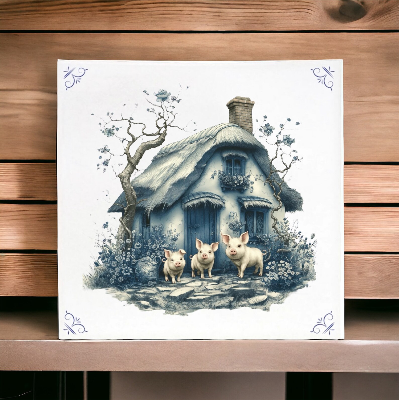 Pig, Tile, Delft Blue, Delft Blue Tile, Royal Blue, Three Little Pigs, Grimm, Fairytale, Gift ...