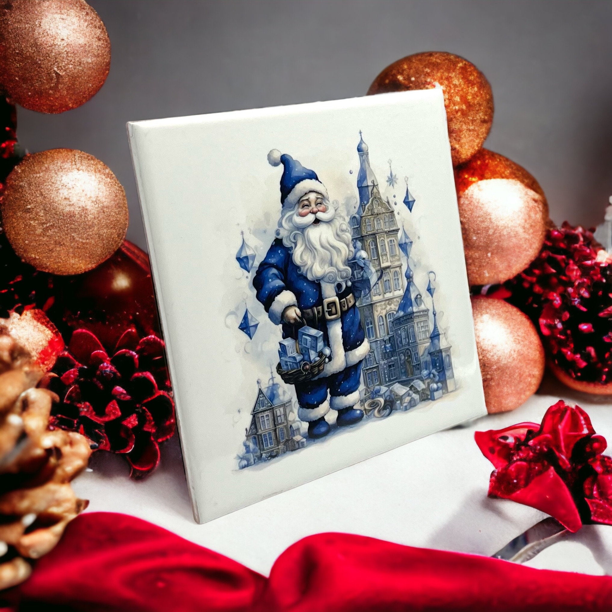 Santa, Delft Blue, Delft Blue Tile, Santa Ceramics, Santa Decor, Blue ...