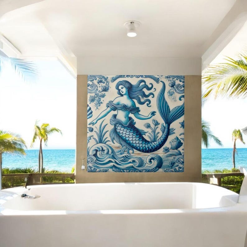 Mermaid, Delft Blue, Delft Blue, Delft Blue Tile, Ceramic Tile, Little ...