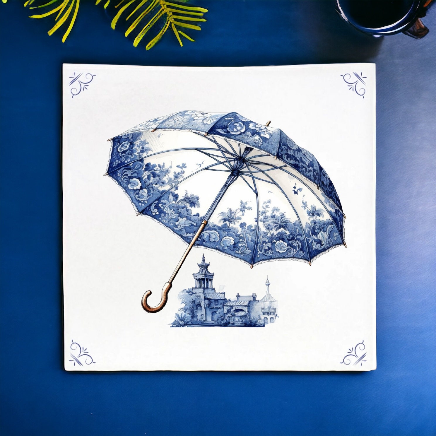 Delft Blue, Delft Blue Ceramic Tile, Delft Blue Gift, Umbrella, Delft ...