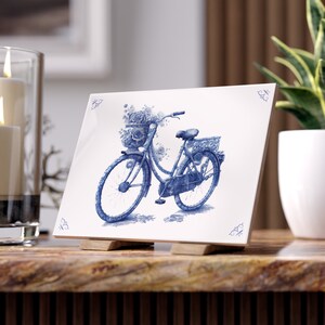 Bicycle Ceramic Tile, 6" X 8", Delft Blue, Delft Blue Tile, Bicycle ...