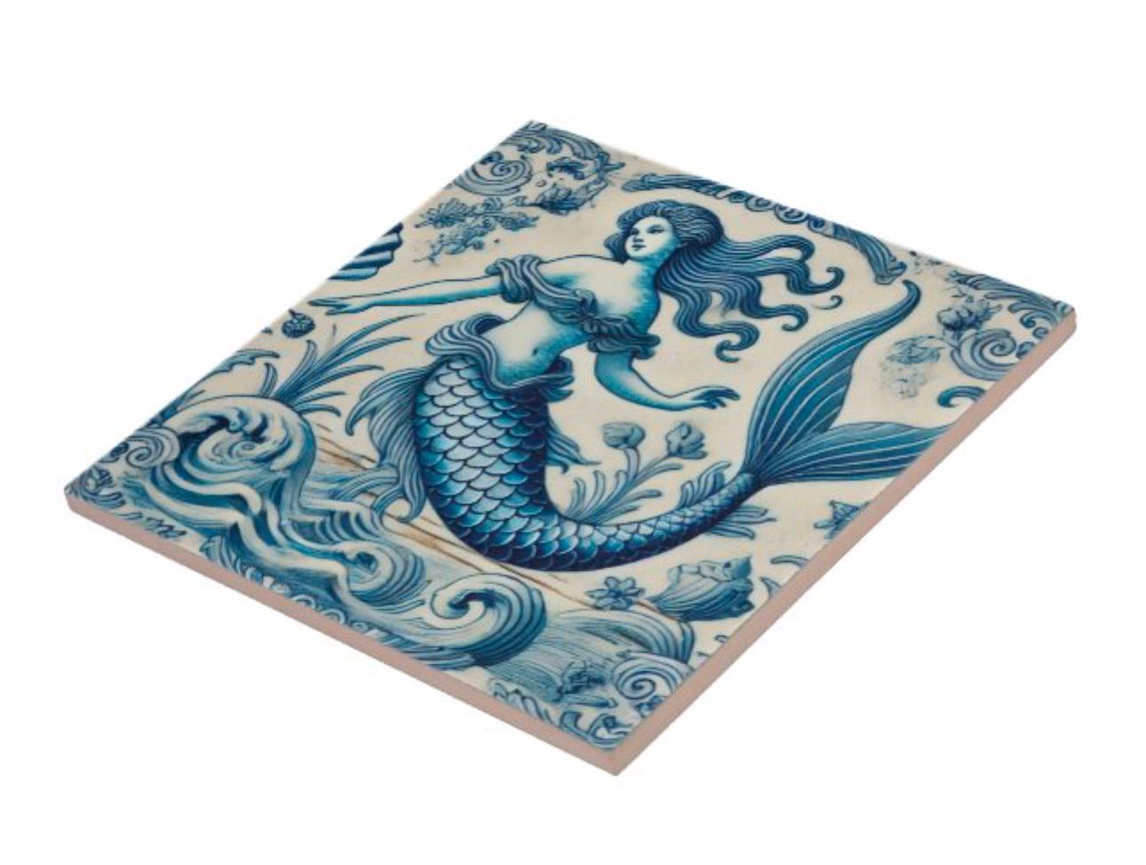Mermaid, Delft Blue, Delft Blue, Delft Blue Tile, Ceramic Tile, Little ...