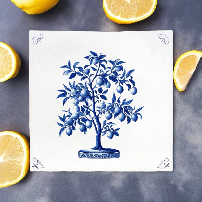 Lemon Tree, Lemon, Tile, Delft Blue, Flower, Kitchen Tile, Bathroom ...