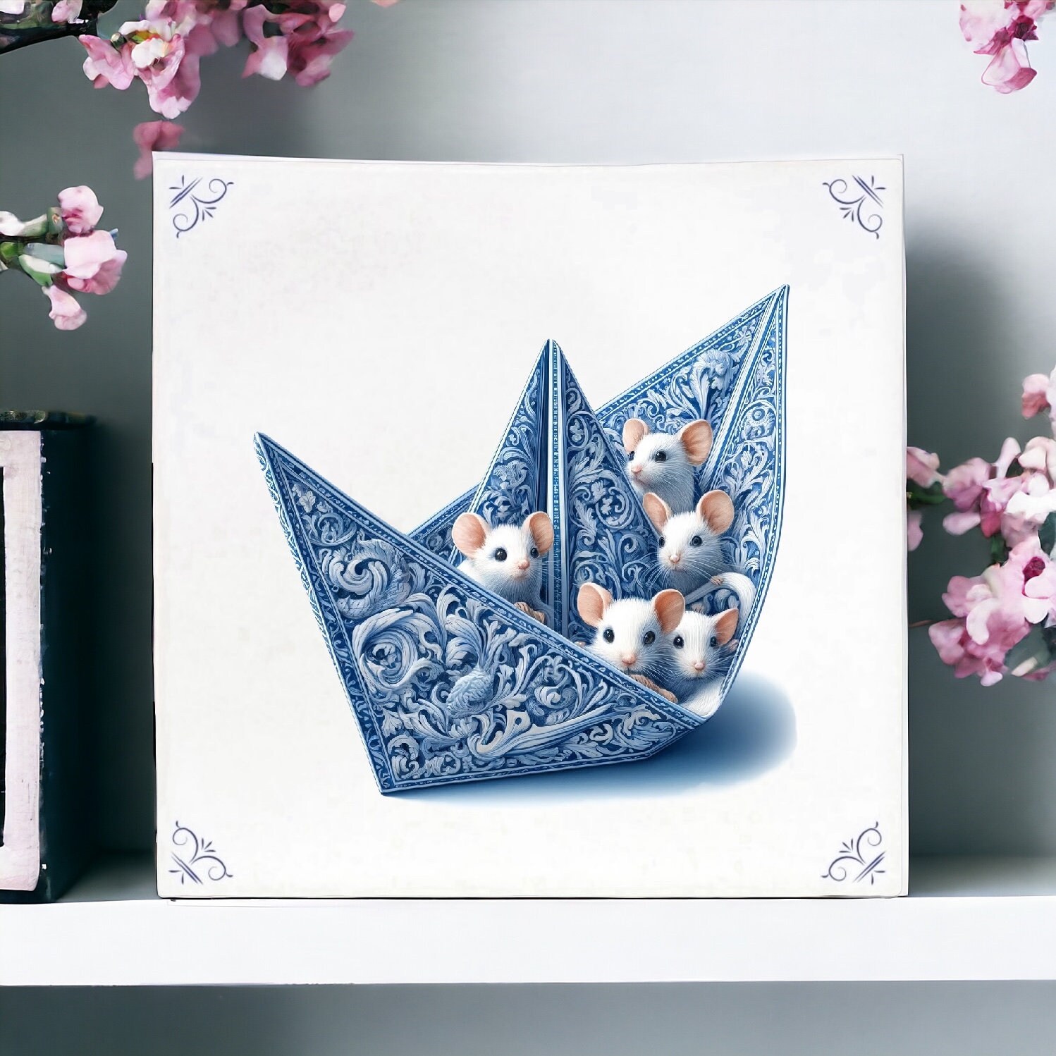 Mice, Paper Boat, Tile, Delft Blue, Kitchen Tile, Bathroom Tile, Wall ...