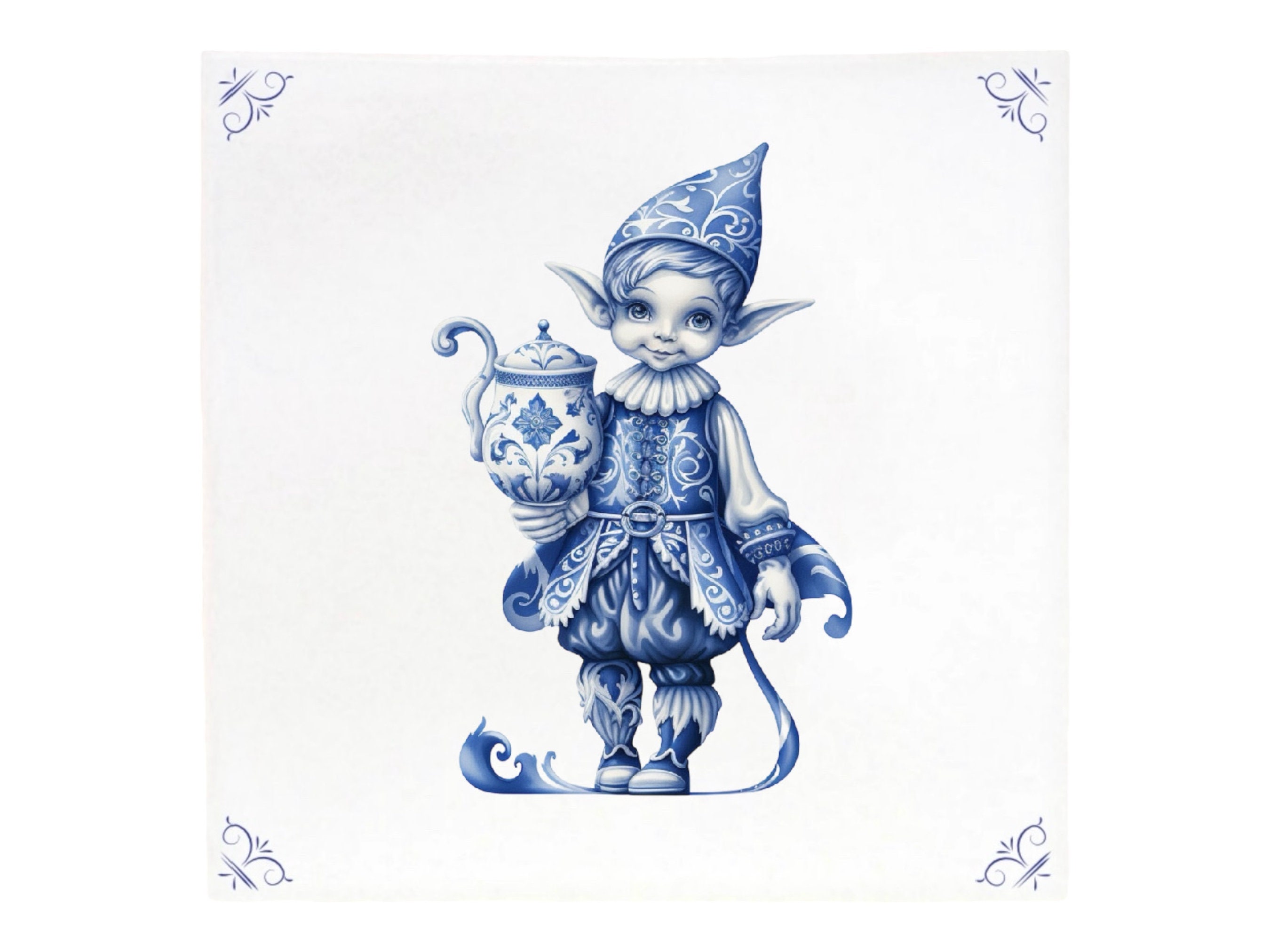 Elf, Delft Blue, Delft Blue Ceramic Tile, the Elf, Elf Tile, Shelf Tile ...