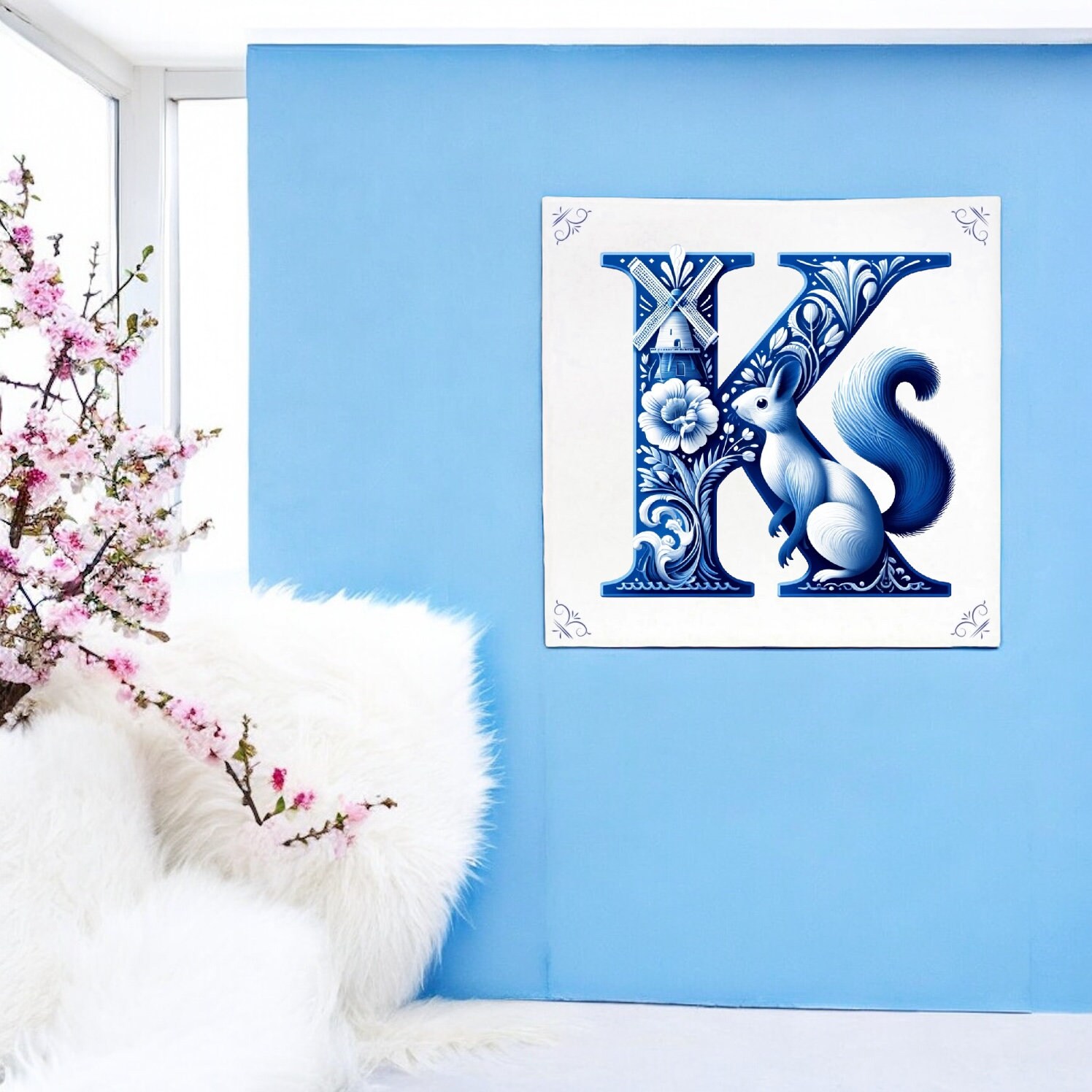 Alphabet, Initial K, Alphabet Tile, Squirrel, Tile, Delft Blue, Kitchen ...