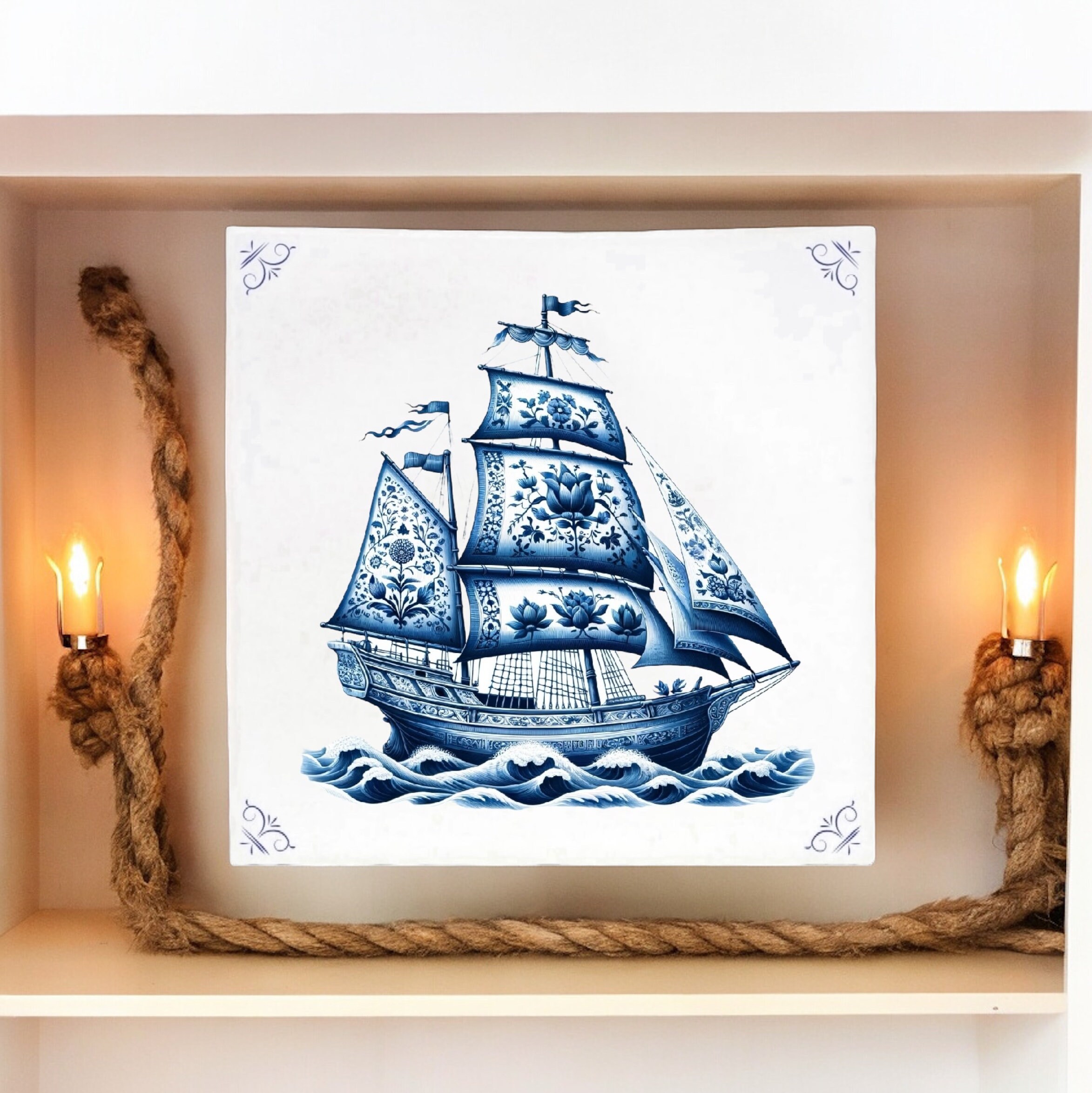 VOC Ship, Tile, Delft Blue, Kitchen Tile, Bathroom Tile, Wall Art ...