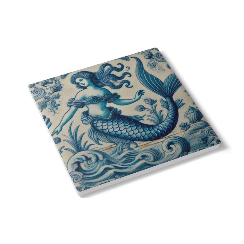 Mermaid, 3.94" X 3.94", Delft Blue, Ceramic Tile, Delft Blue Tile ...