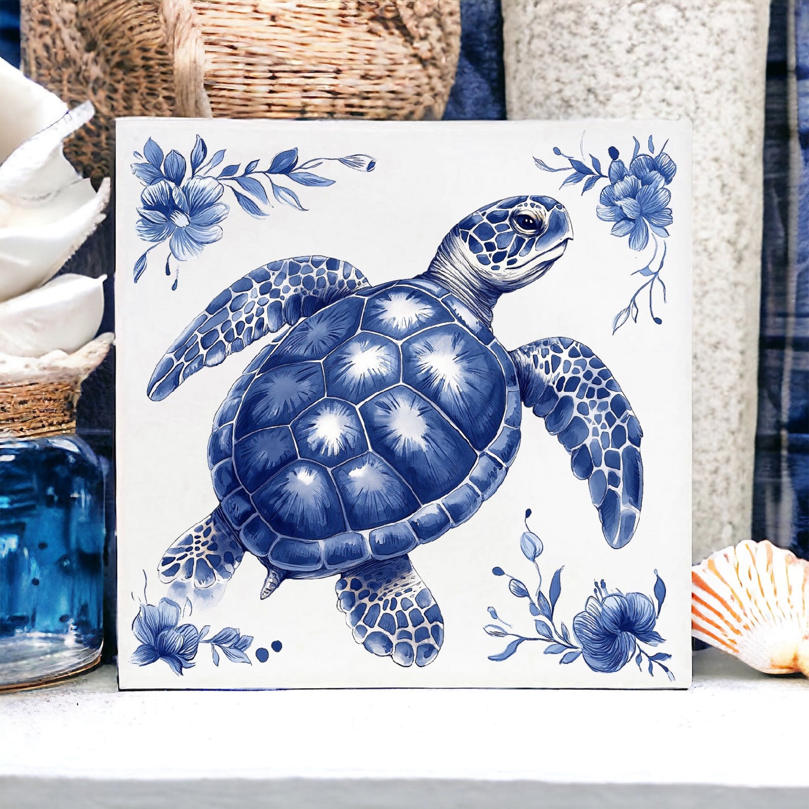 Delft Blue Turtle, Delft Blue, Tile, Delft Gift, Sea Turtle, Sealife ...