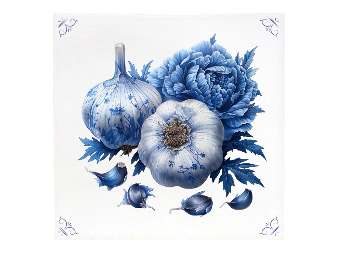 Garlic, Tile, Delft Blue, Herbs, Kitchen Herbs, Kitchen Tile, Bathroom ...