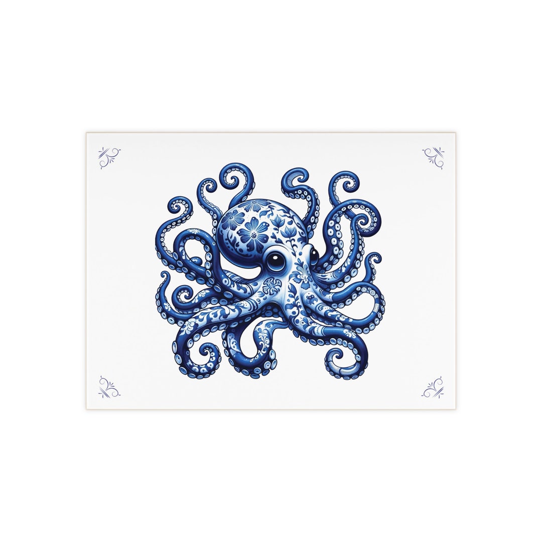 Octopus, Delft Blue Tile, Ceramic Tile, 6" X 8", Delft Blue, Wall Art ...
