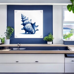 Sea Shell, Tile, Delft Blue, Kitchen Tile, Bathroom Tile, Wall Art ...