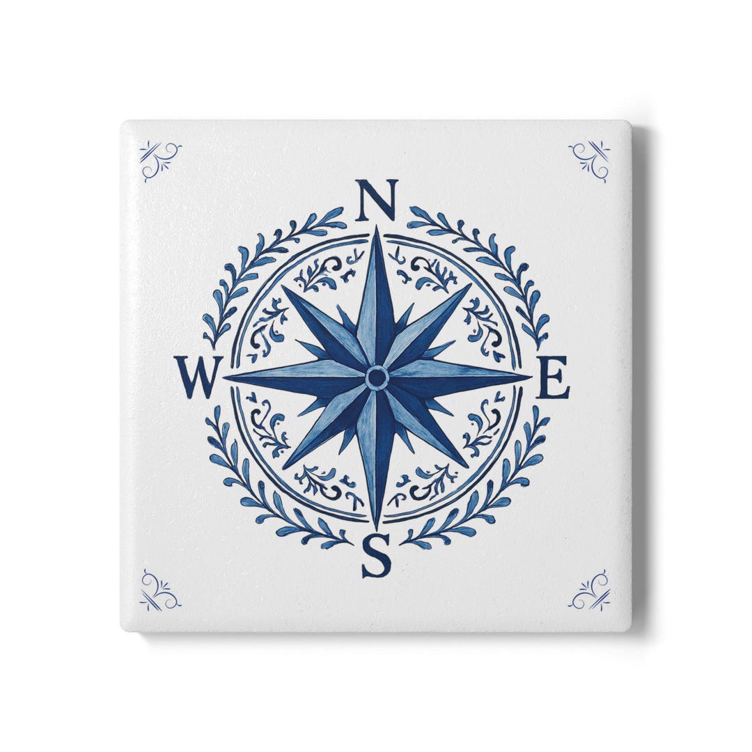 Compass Rose, 3.94x3.94 Inch, Delft Blue, Ceramic Tile, Delft Blue Tile ...