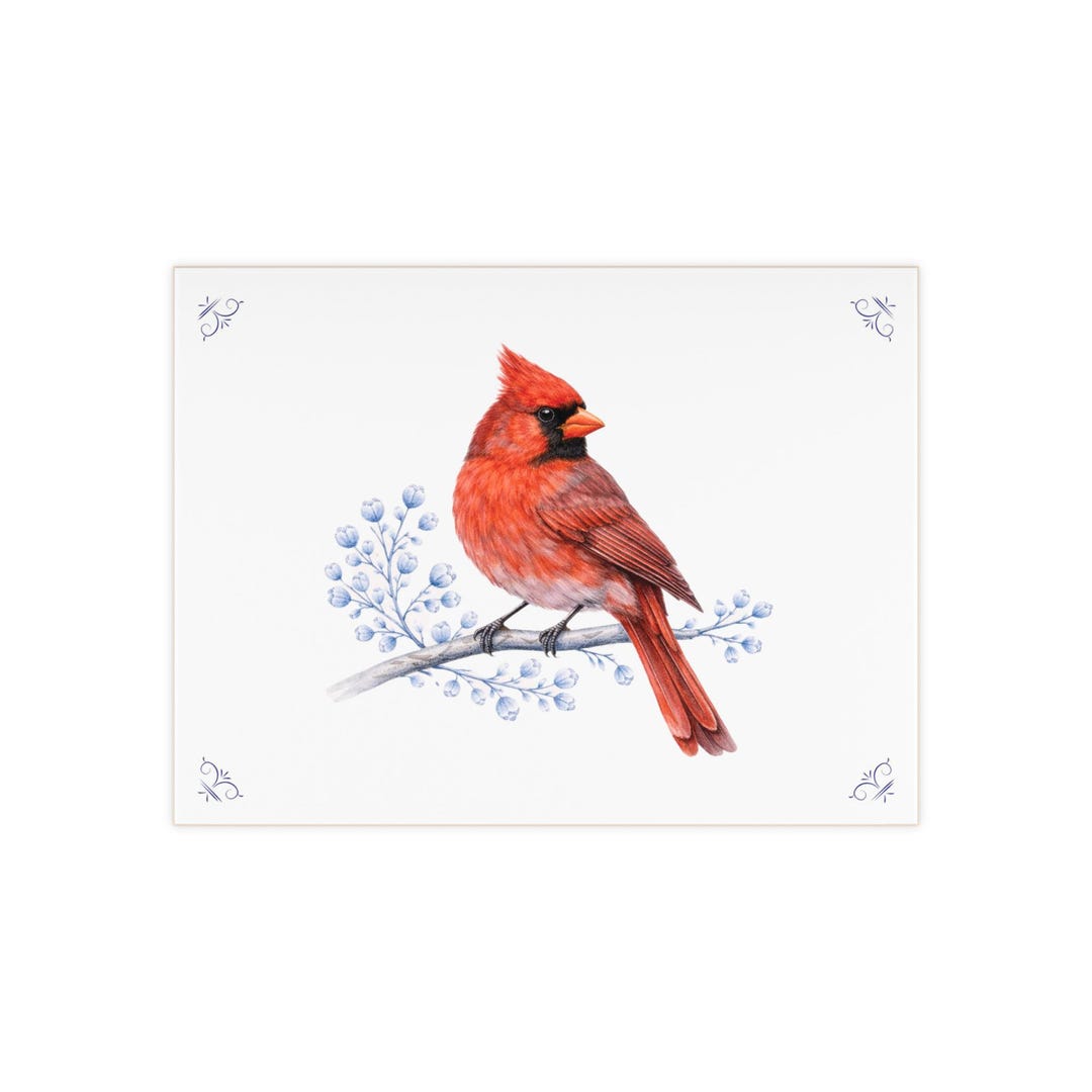 Cardinal, Ceramic Tile, 6" X 8", Delft Blue, Delft Blue Tile, Bird ...