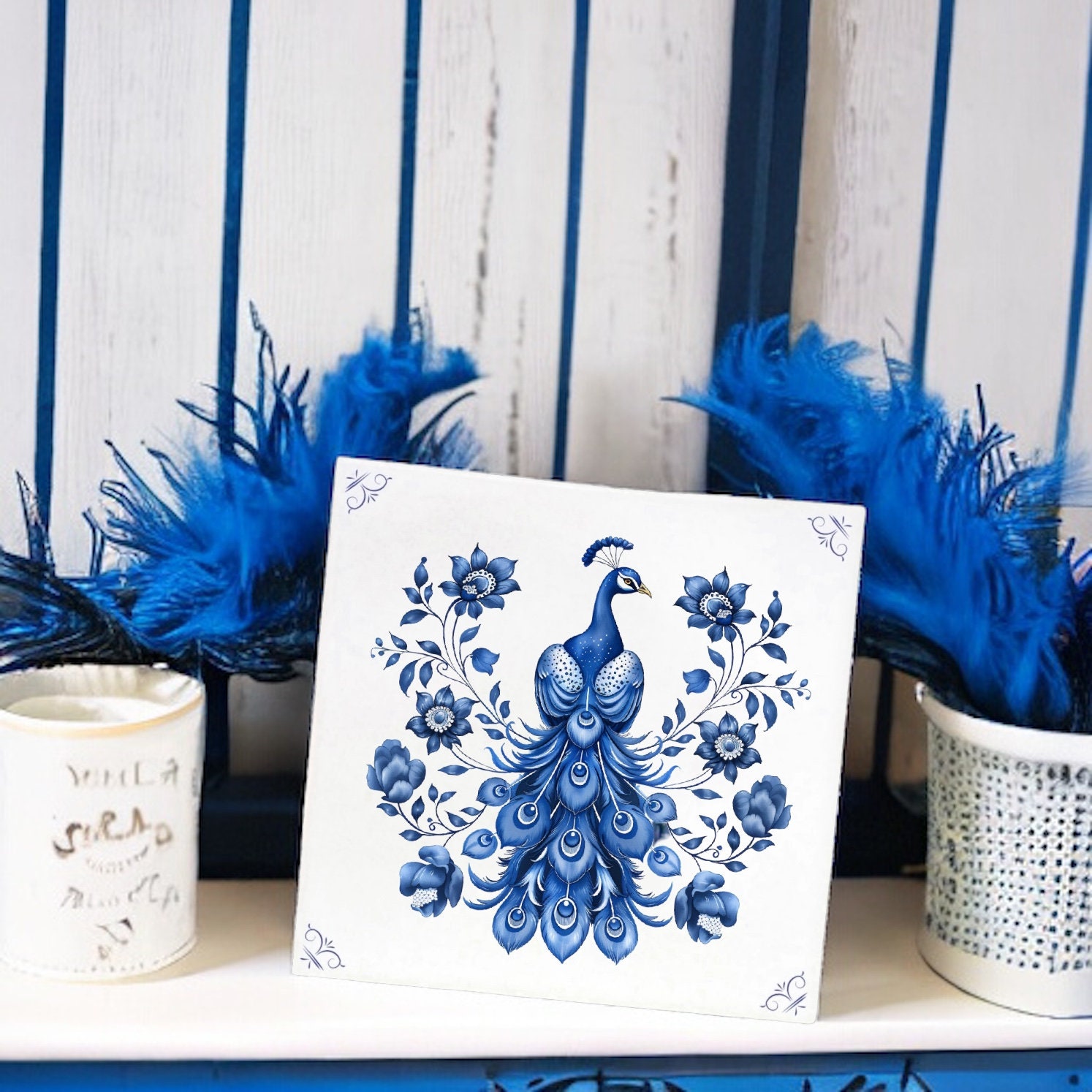 Delft Blue Peacock, Delft Blue Tile, Tile, Delft Blue Tiles, Peacock ...
