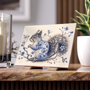 Squirrel Ceramic Tile, 6" X 8", Delft Blue, Delft Blue Tile, Squirrel ...