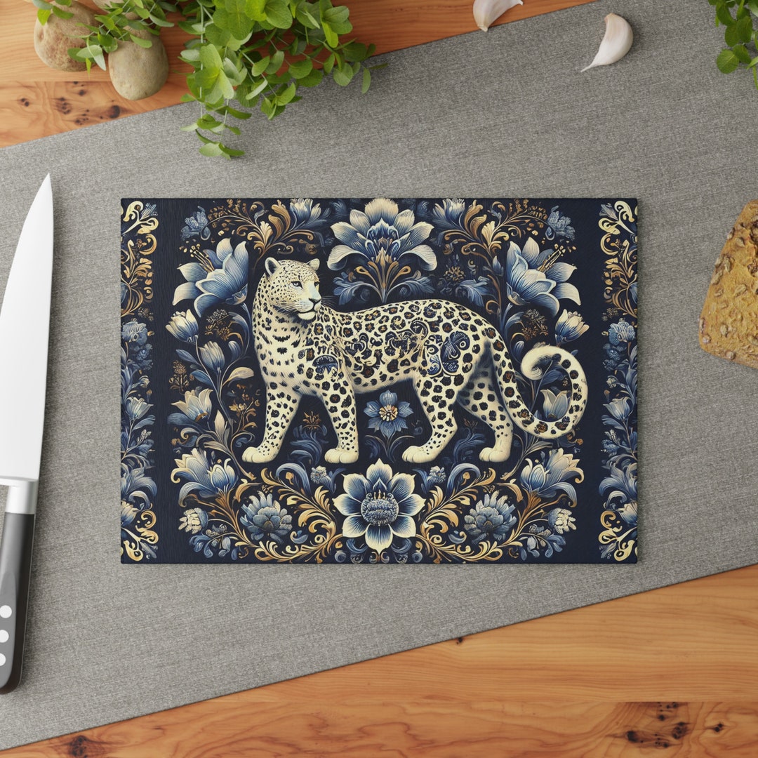 Leopard, Glass Cutting Board, Delft Blue, Cutting Board, Leopard Decor ...