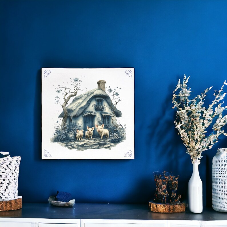 Pig, Tile, Delft Blue, Delft Blue Tile, Royal Blue, Three Little Pigs ...