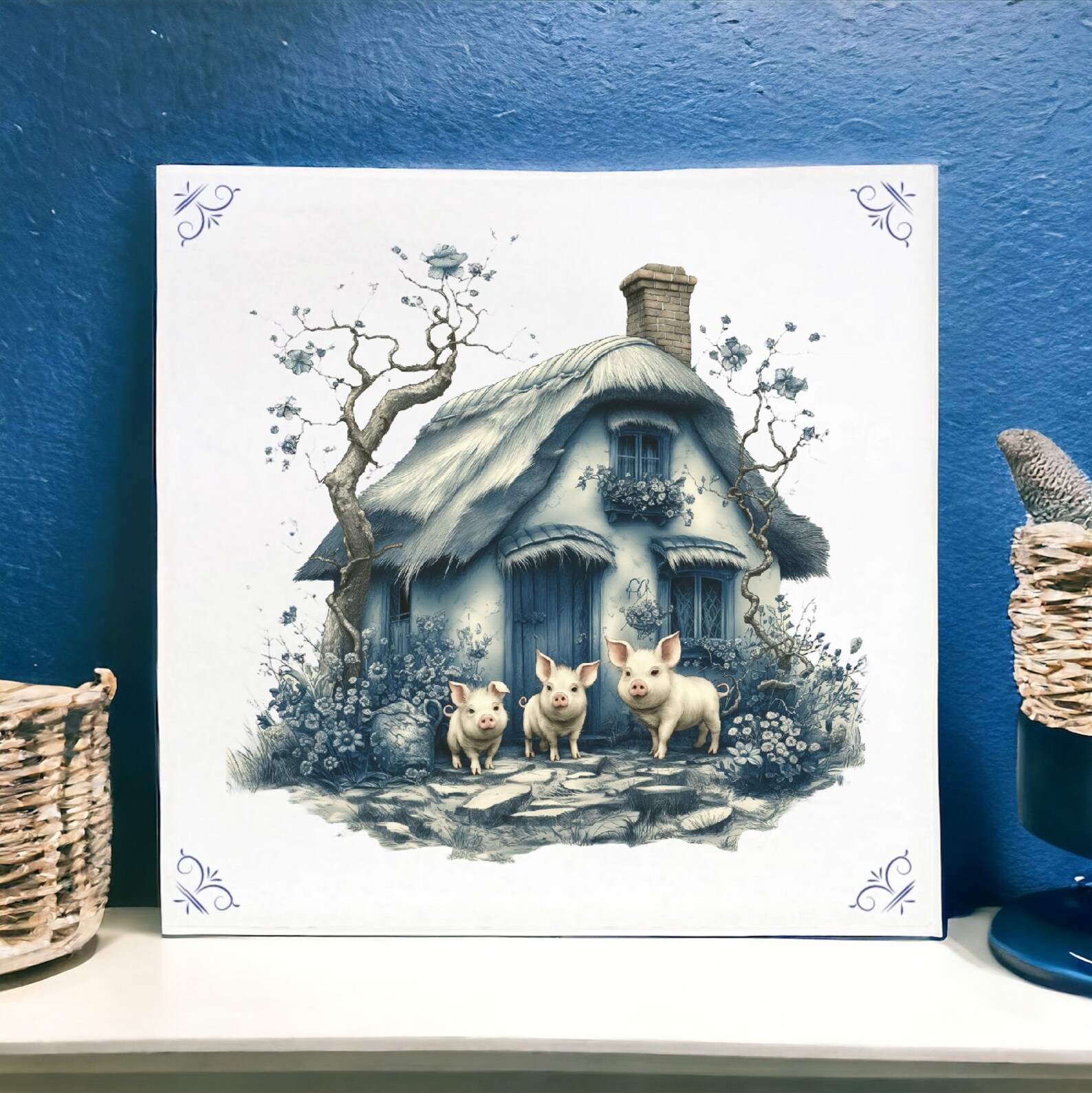 Pig, Tile, Delft Blue, Delft Blue Tile, Royal Blue, Three Little Pigs ...