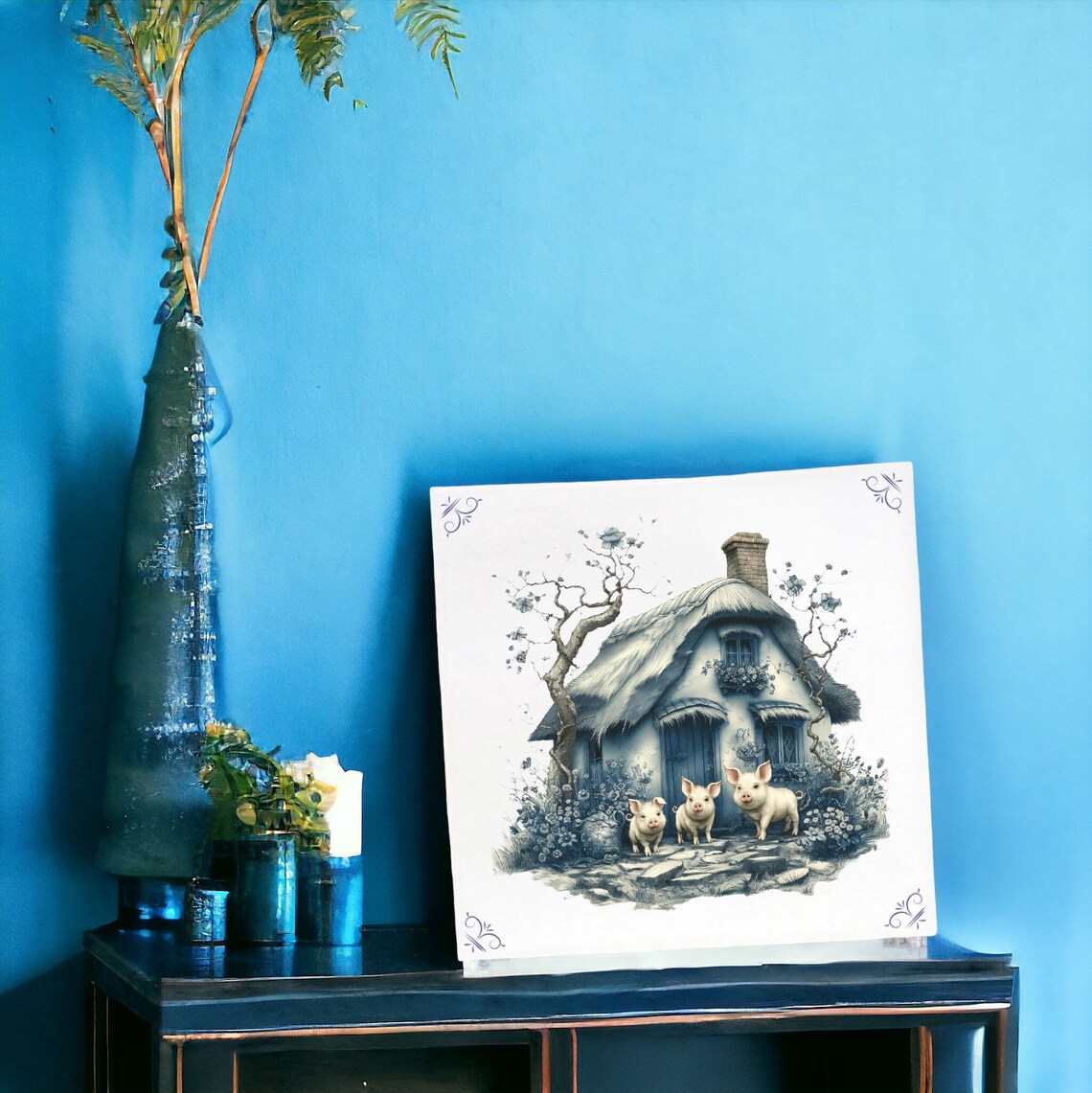 Pig, Tile, Delft Blue, Delft Blue Tile, Royal Blue, Three Little Pigs ...