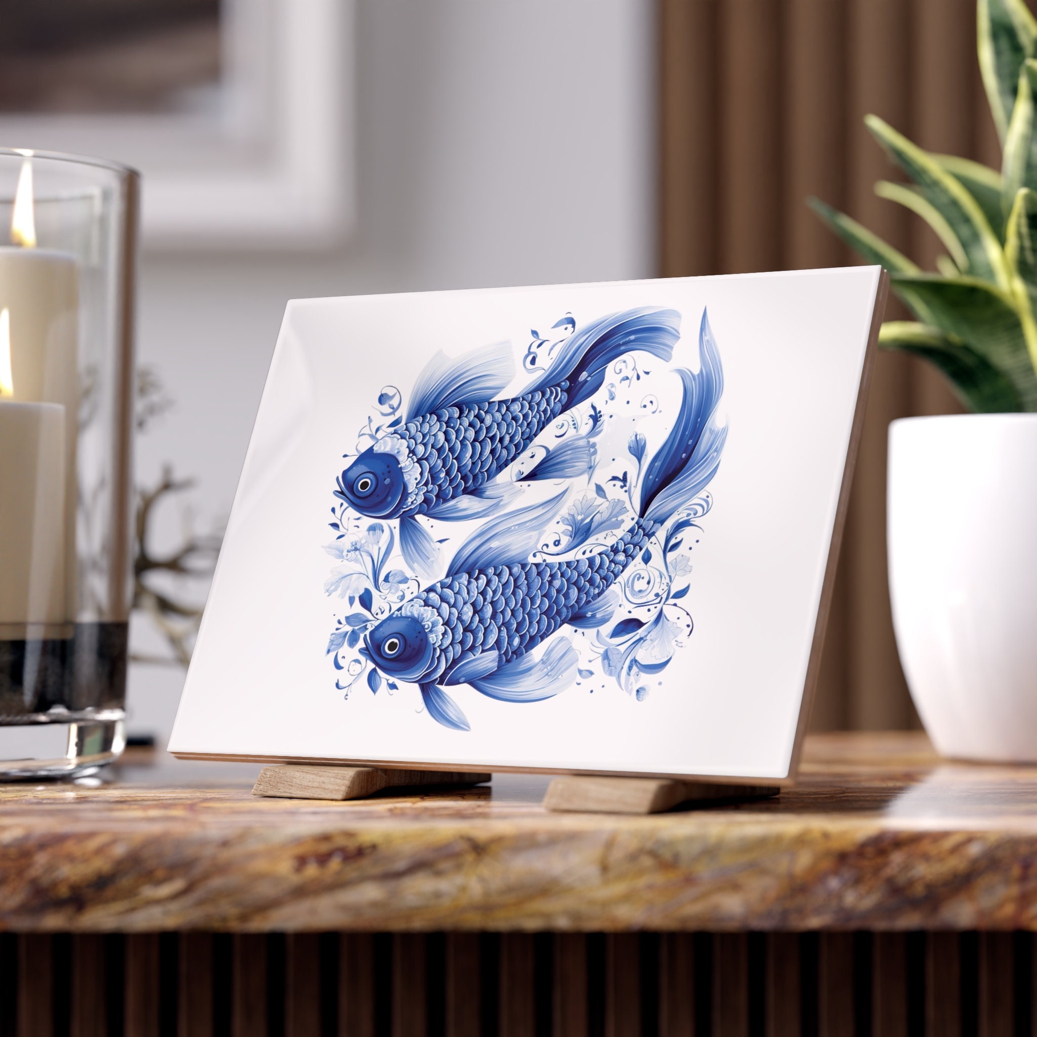 Fish Ceramic Tile, 6" X 8", Delft Blue, Delft Blue Tile, Tile, Gift for ...