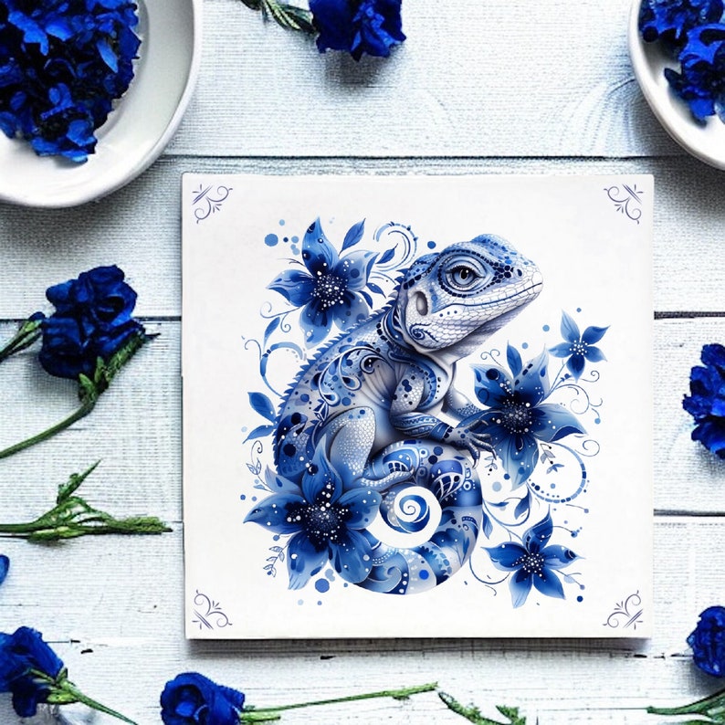 Delft Blue Gekko, Delft Blue, Tile, Delft Blue Tiles, Animal Tile ...