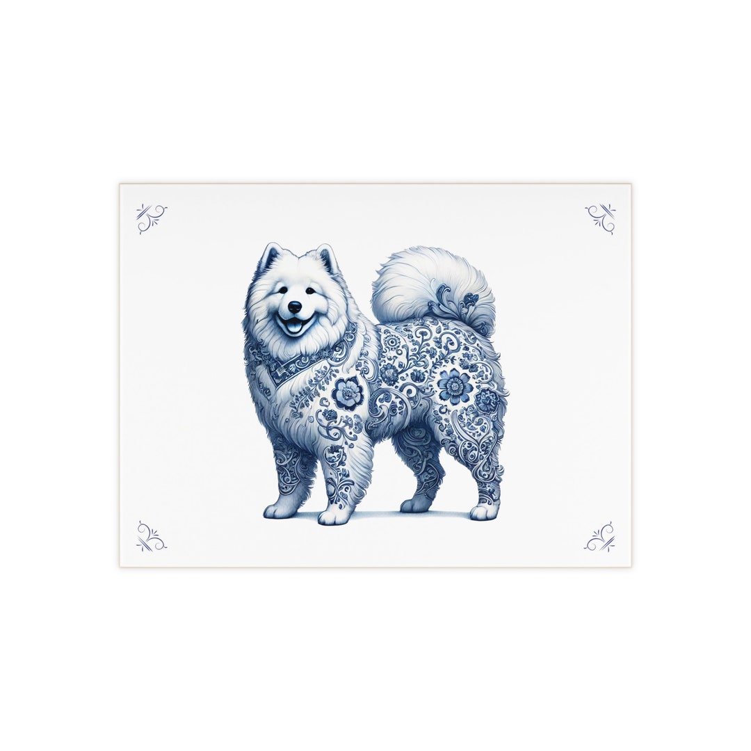 Samoyed, Puppy, Dog, Ceramic Tile, 6" X 8", Delft Blue Tile - Etsy