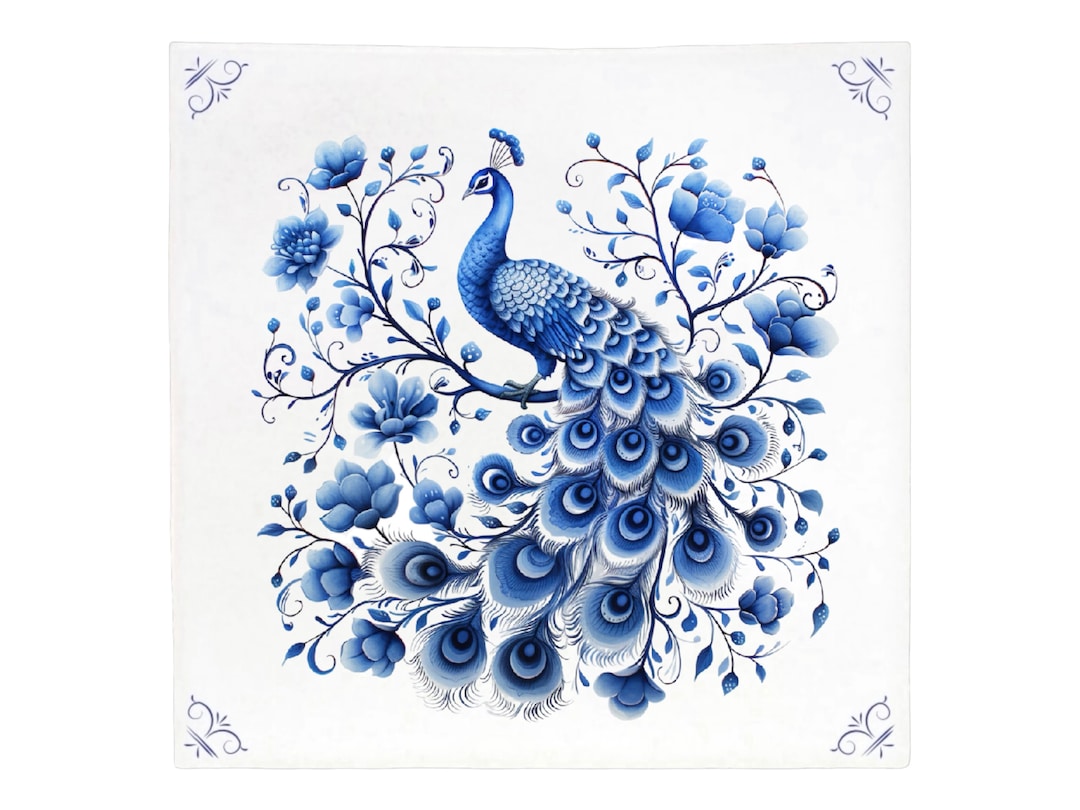 Delft Blue Peacock, Delft Blue Tile, Tile, Delft Blue Tiles, Peacock ...