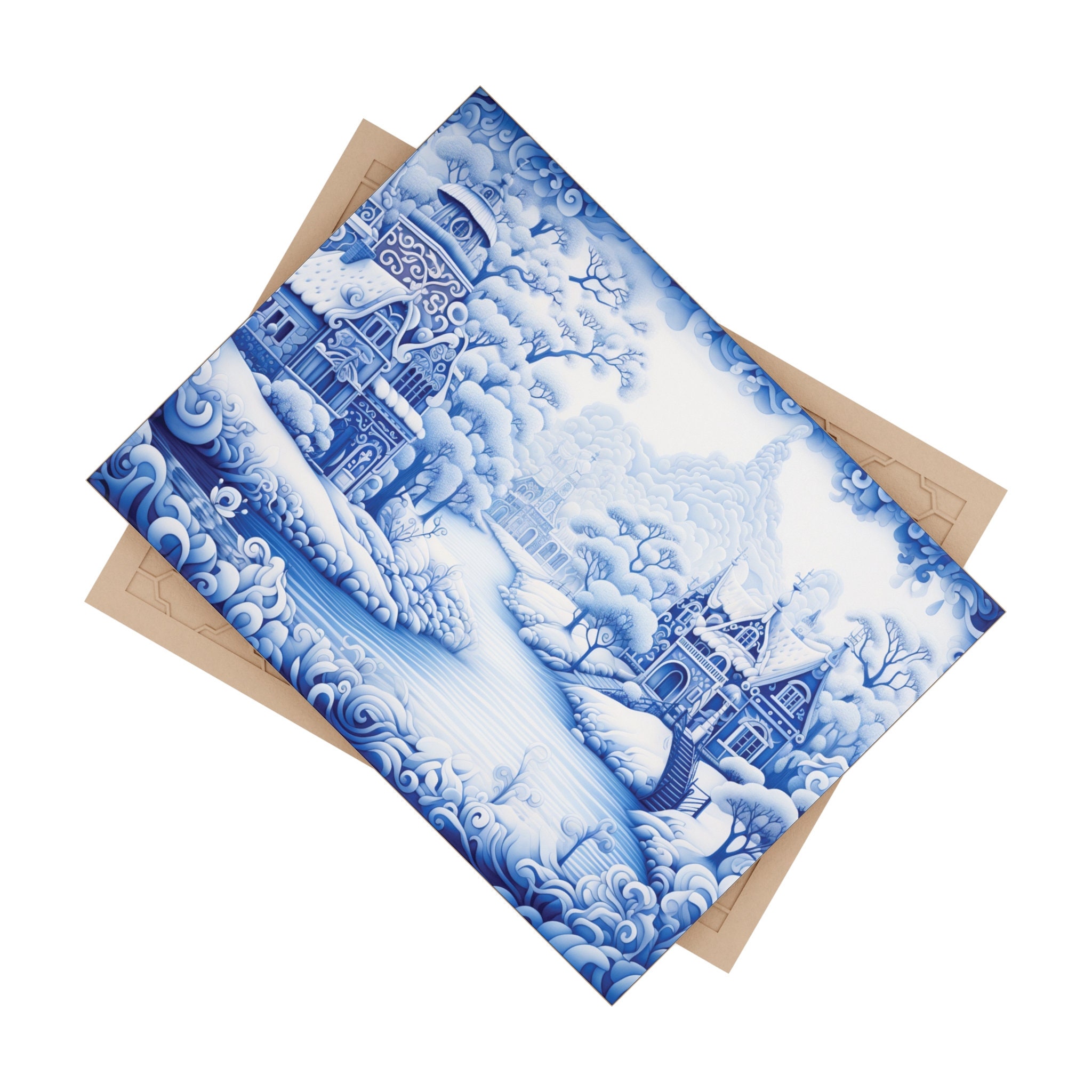 Snow Houses Ceramic Tile, 6" X 8", Delft Blue, Delft Blue Tile, Canal ...