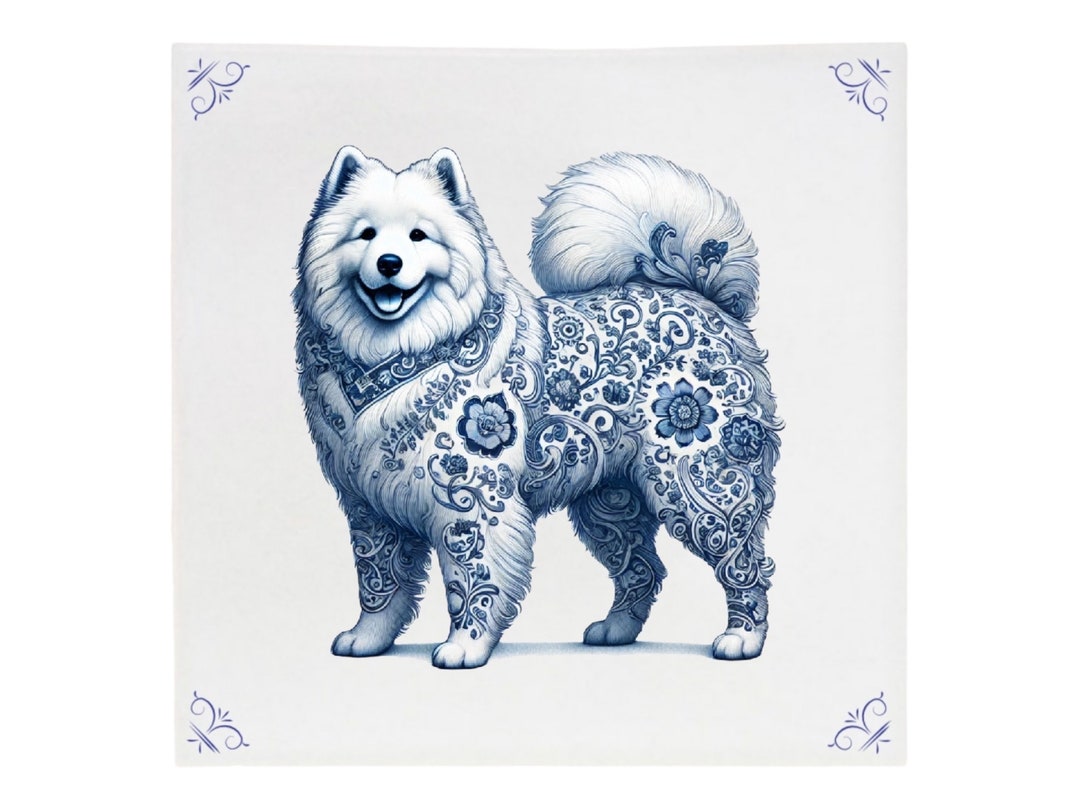 Samoyed, Dog, Tile, Delft Blue, Kitchen Tile, Bathroom Tile, Wall Art ...