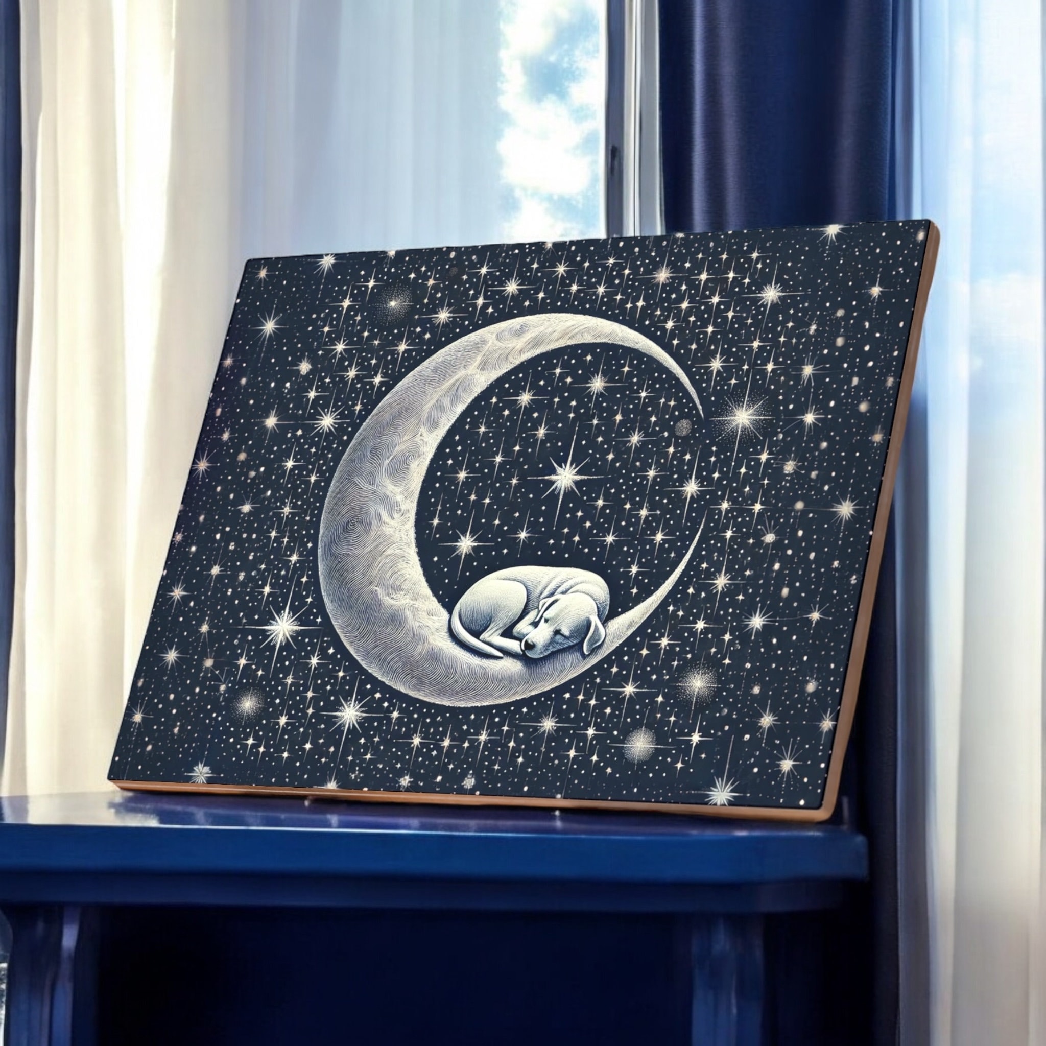 Moon Dog, Ceramic Tile, 6" X 8", Stardust Collection, Nursery Decor ...