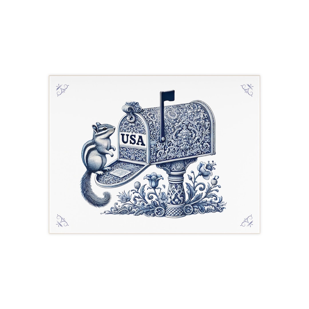 Mailbox, Ceramic Tile, 6" X 8", Delft Blue Tile, Squirrel, USA, USA ...