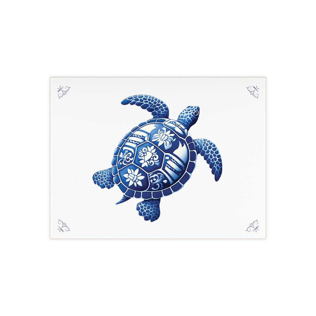 Turtle, Delft Blue Tile, Ceramic Tile, 6" X 8", Delft Blue, Wall Art ...