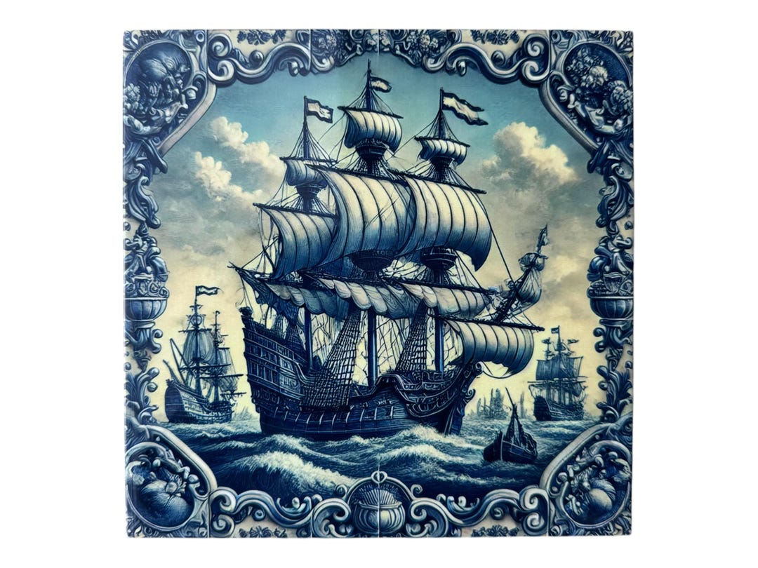 VOC Ship, Ceramic Tile, Delft Blue, Kitchen Tile, Bathroom Tile ...