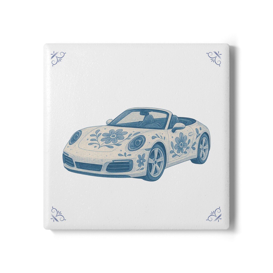 Porsche 911, 3.94" X 3.94", Delft Blue, Ceramic Tile, Gift for Porsche ...