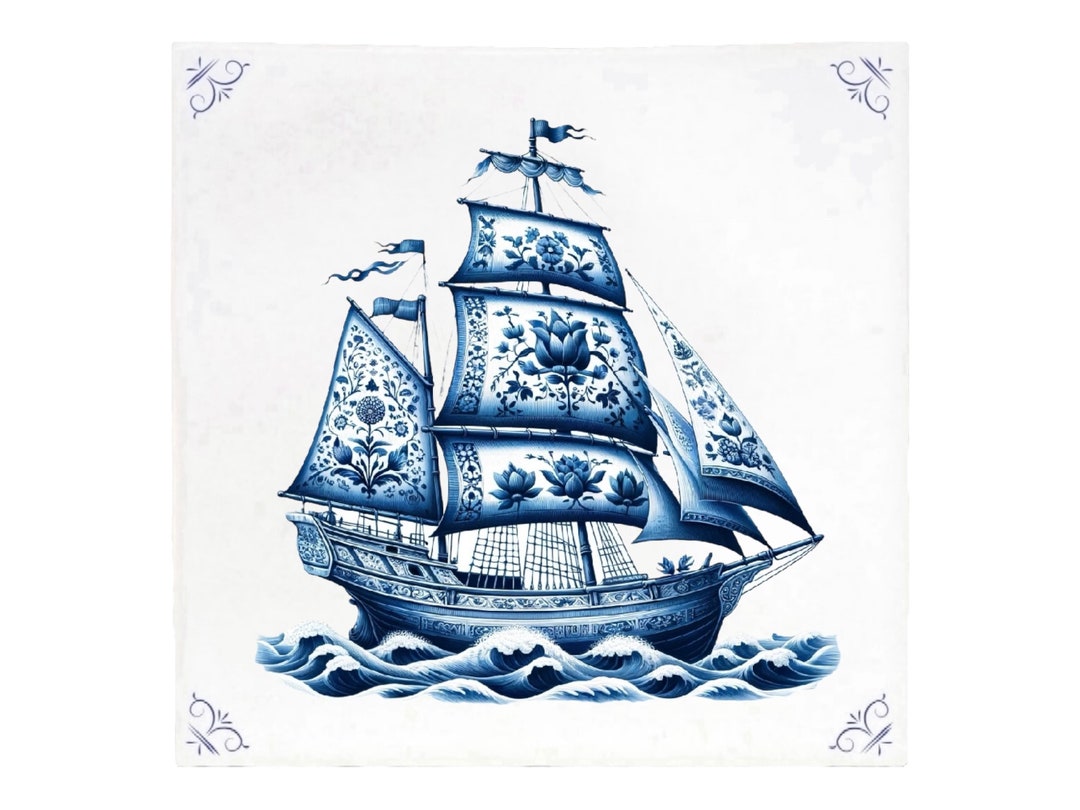 VOC Ship, Tile, Delft Blue, Kitchen Tile, Bathroom Tile, Wall Art ...