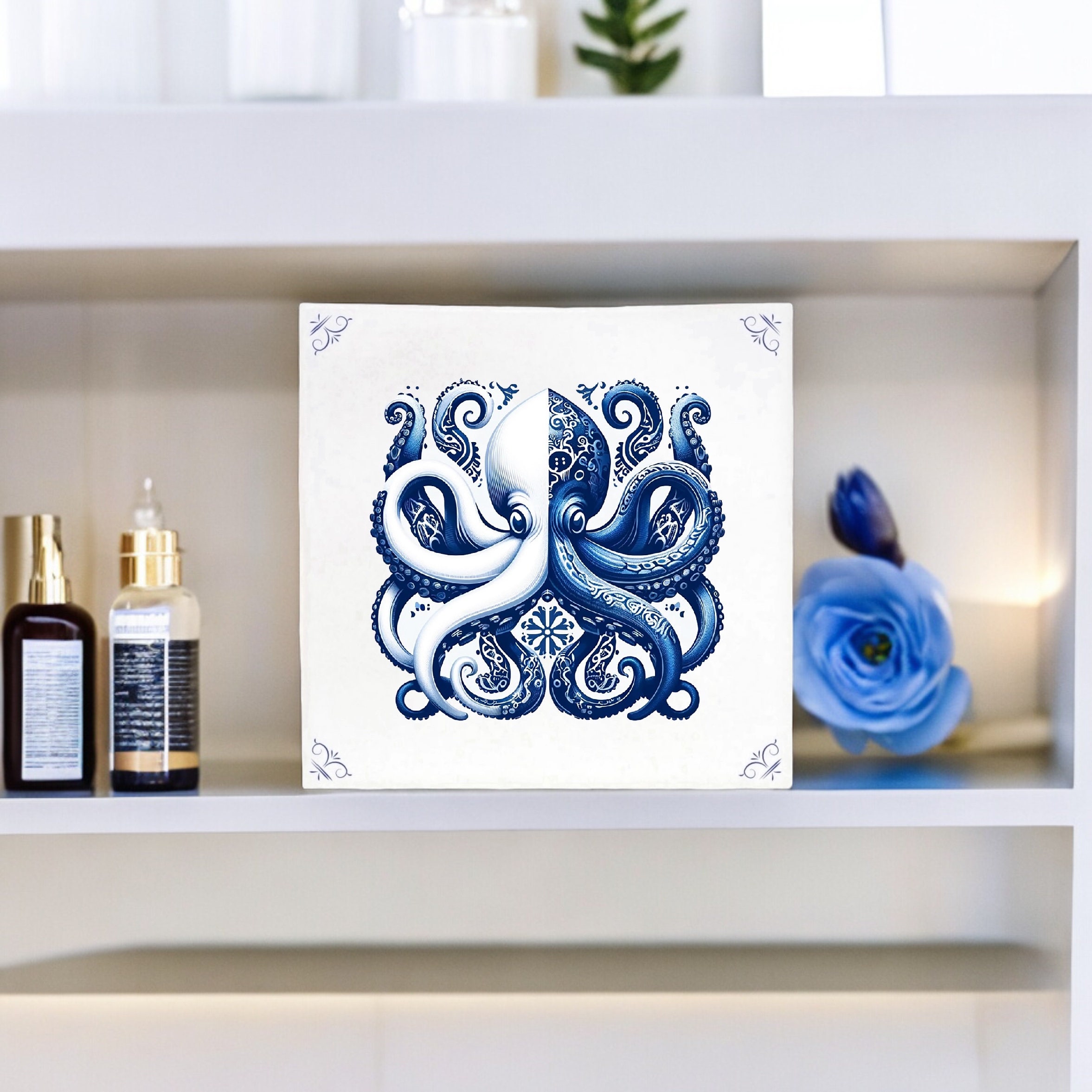 Octopus, Tile, Delft Blue, Kitchen Tile, Bathroom Tile, Wall Art ...