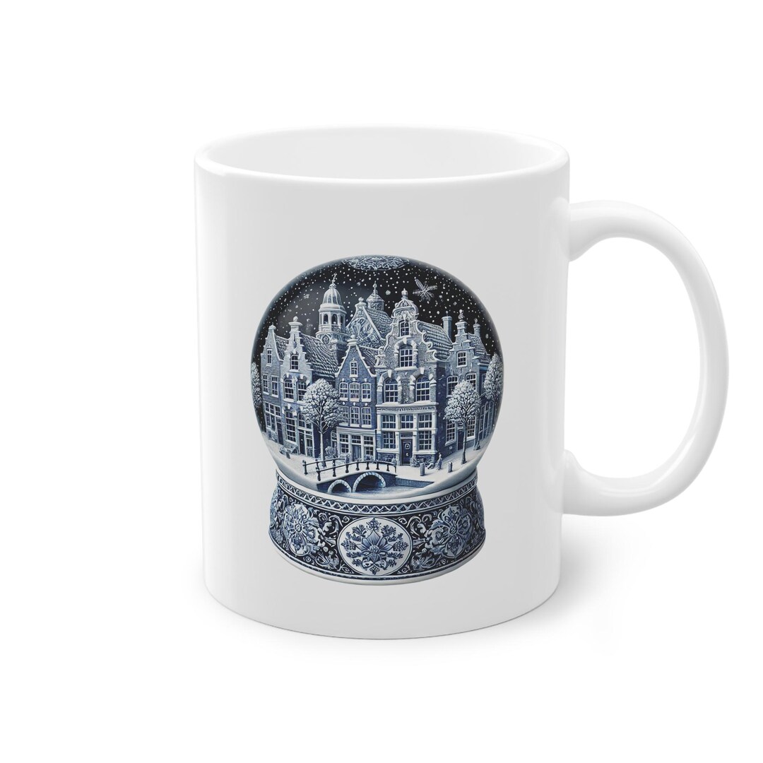 Snow Globe Mug, Delft Blue, Coffee Lover Gift, Winter Wonderland, Hot ...