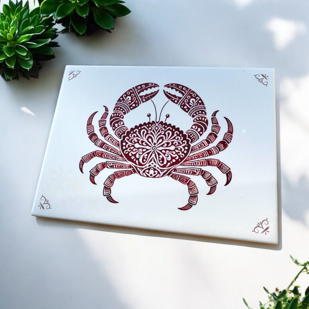 Crab, Ceramic Tile, 6" X 8", Delft Red Tile - Etsy